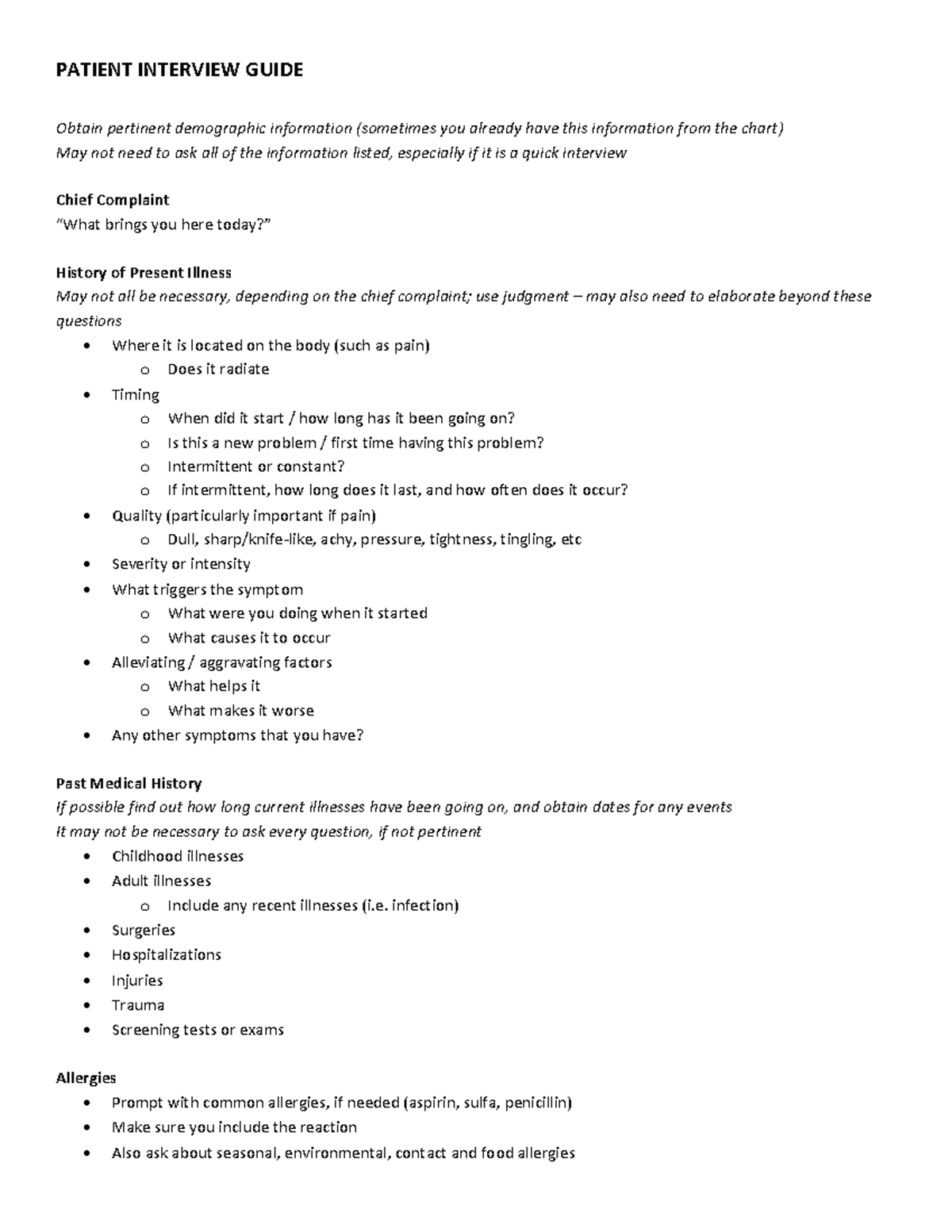 Shadow Health Interview Guide: Comprehensive Patient Assessment ...