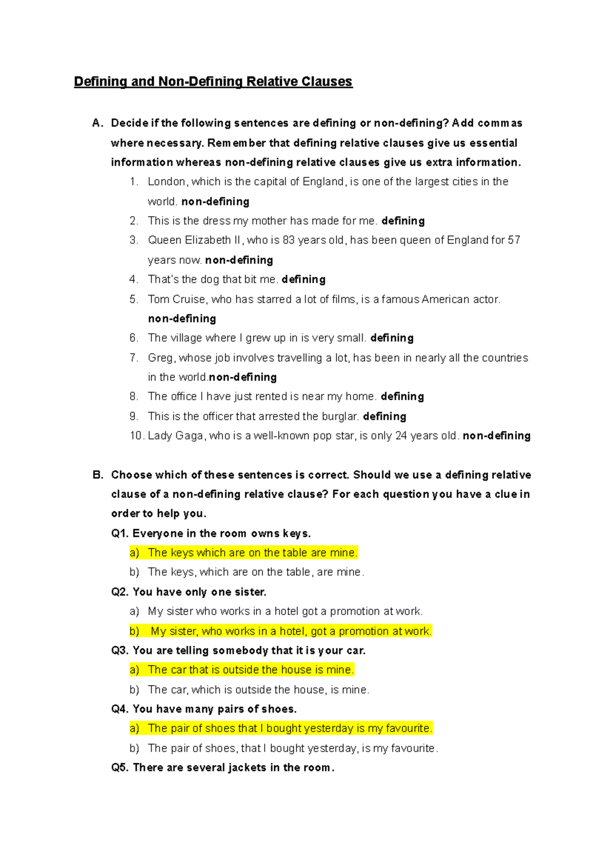Defining vs Non-Defining Relative Clauses: A Study Guide - Studocu