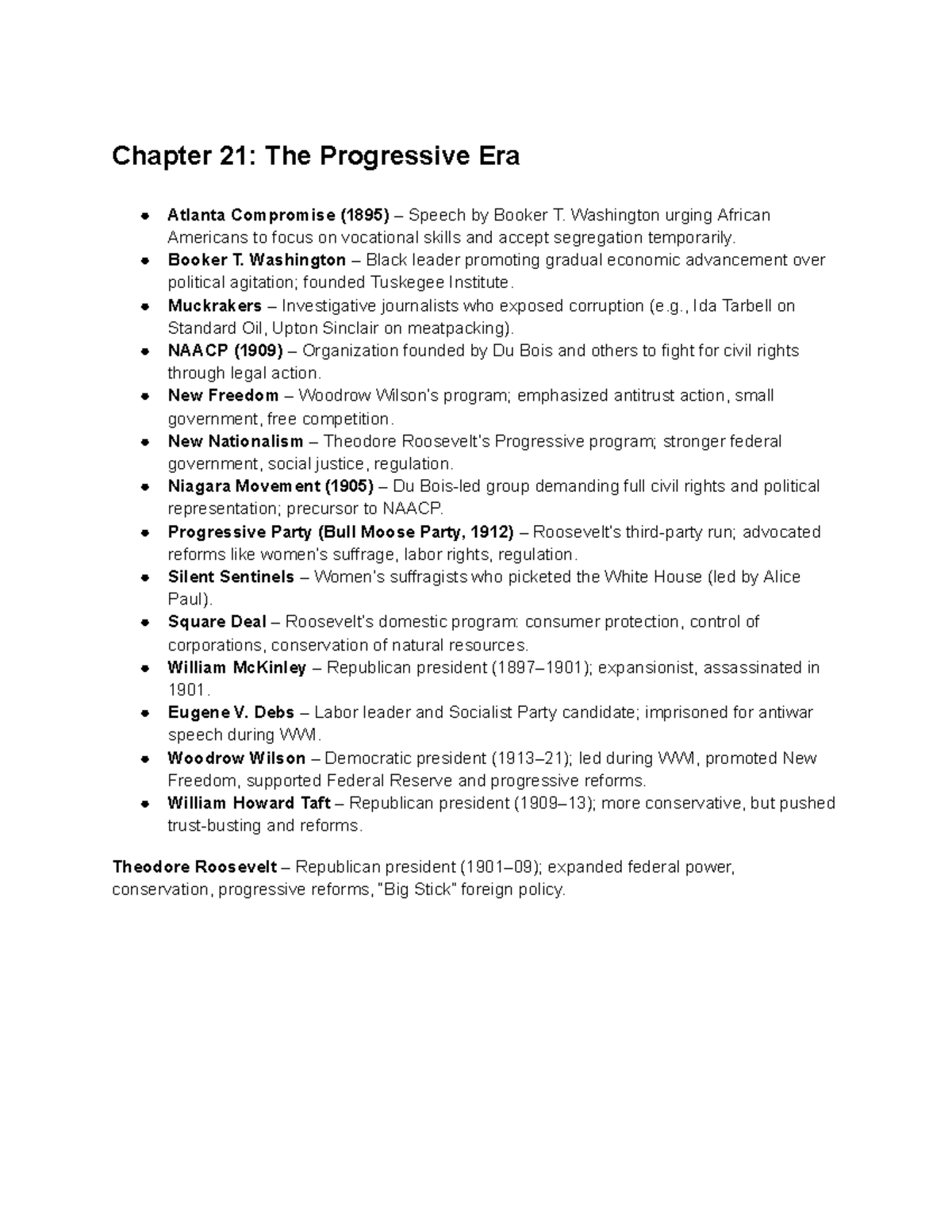 Chapter 21: The Progressive Era - Key Events & Figures Analysis - Studocu