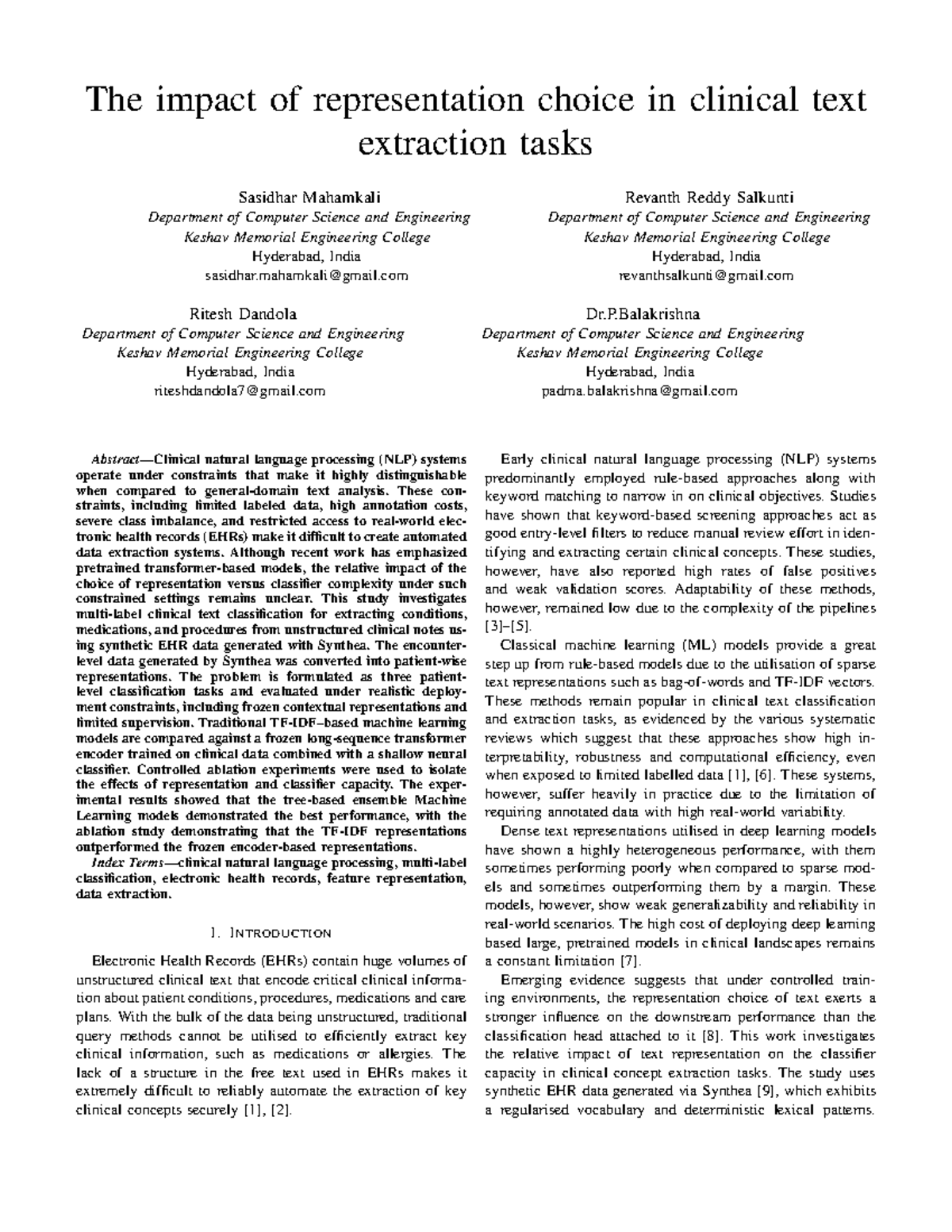 The Impact of Representation Choice in Clinical Text Extraction Tasks ...