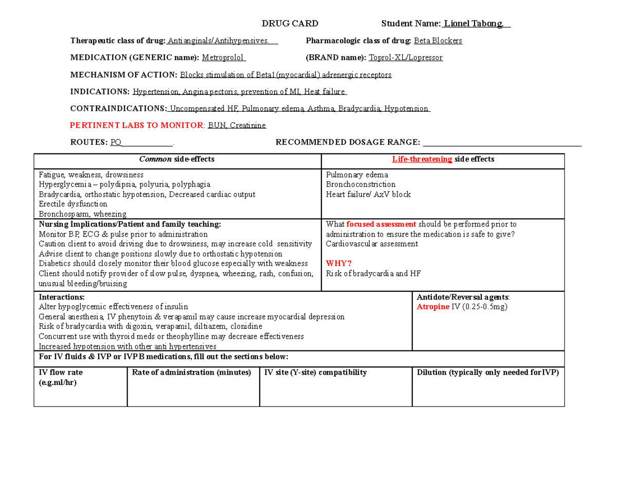 Metroprolol Drug Card - Need to know information on metoprolol - DRUG ...
