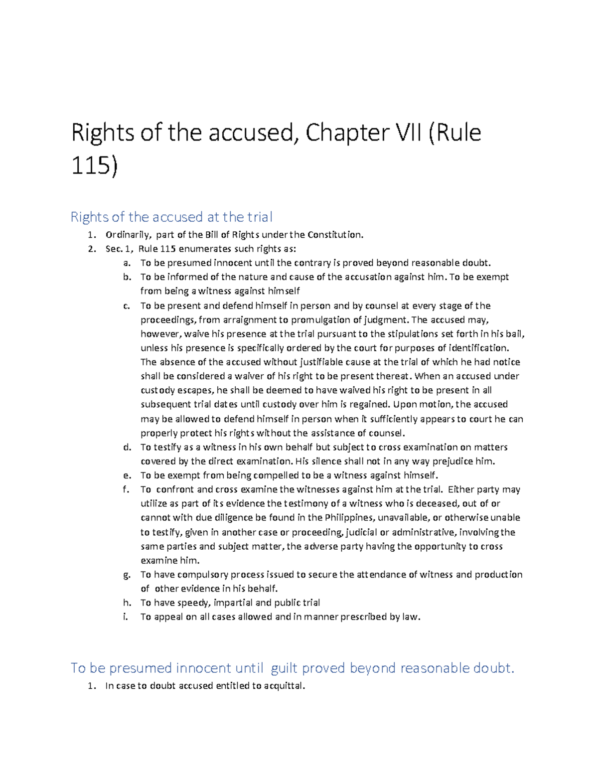 Rights of the Accused: Comprehensive Overview (Law 115) - Studocu