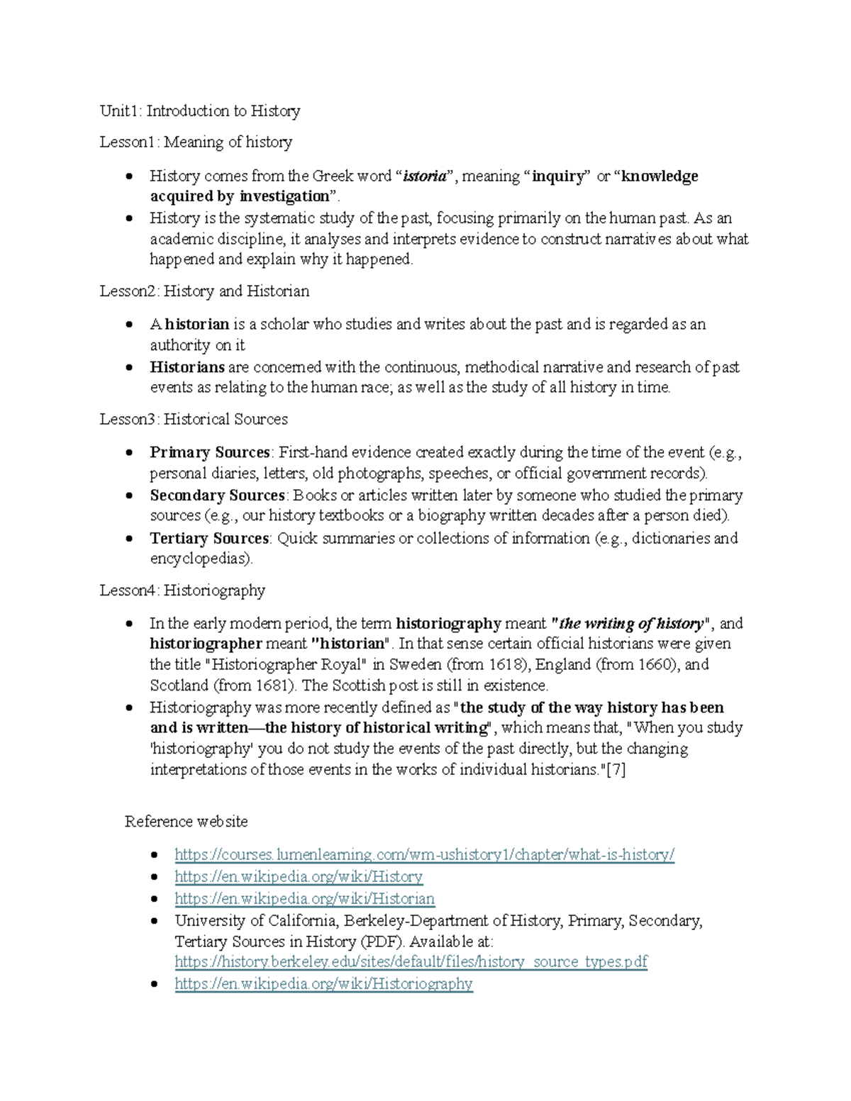 Unit 1: Intro to History - Meaning, Sources & Historiography - Studocu