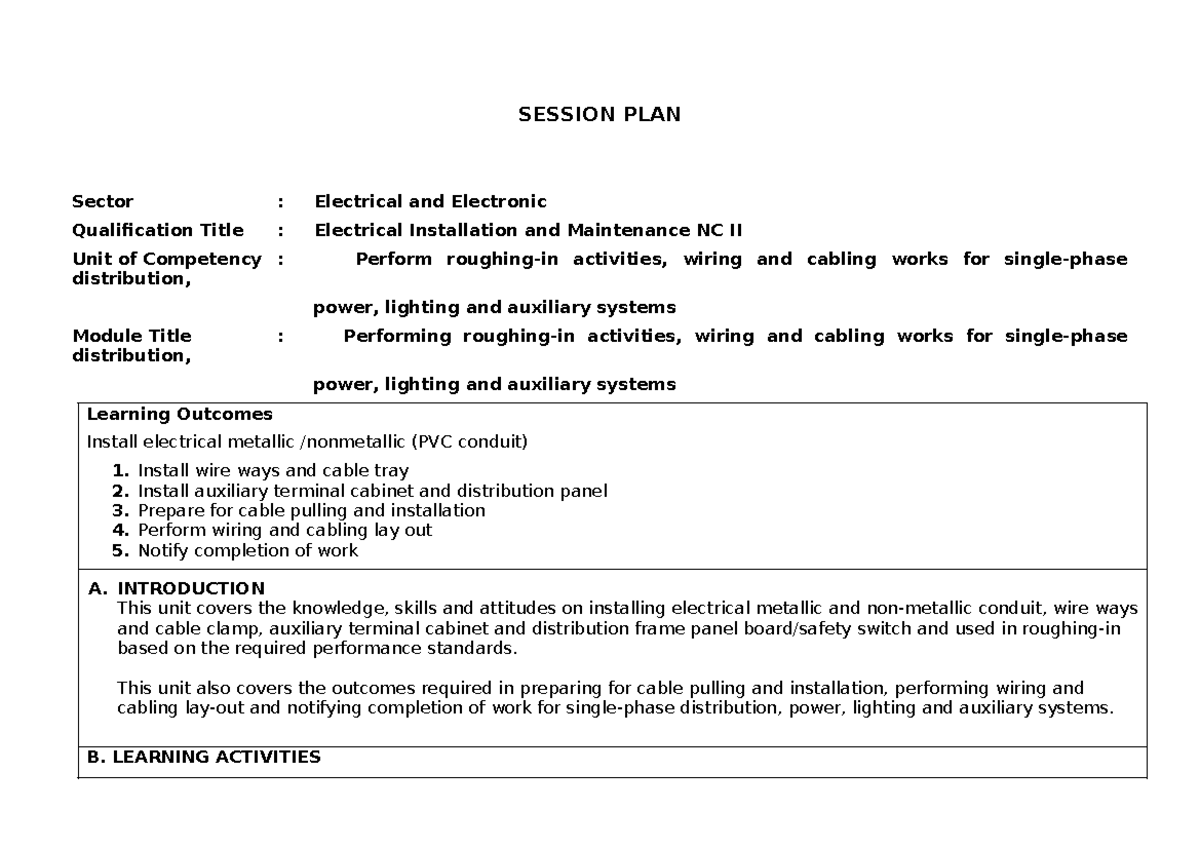 3. Session Plan for Electrical Installation & Maintenance NC II (Final ...