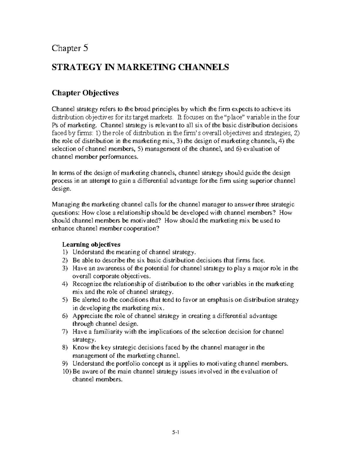 Chapter 05 - ddf - Chapter 5 STRATEGY IN MARKETING CHANNELS Chapter ...
