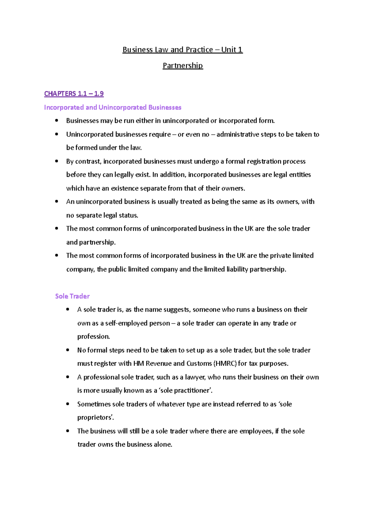 Partnerships in Business Law - Unit 1 Notes (BLP 101) - Studocu