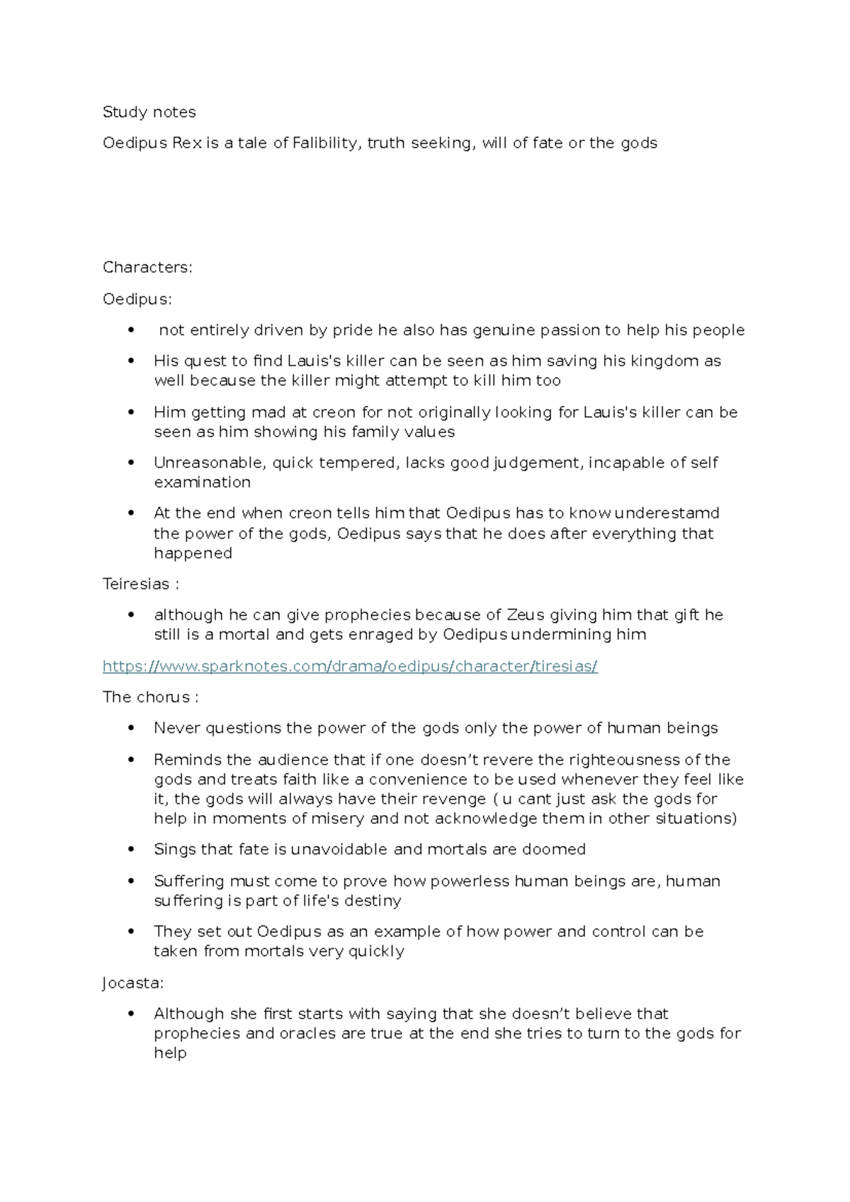 Oedipus Rex Study Notes: Themes, Characters, and Fate Analysis - Studocu