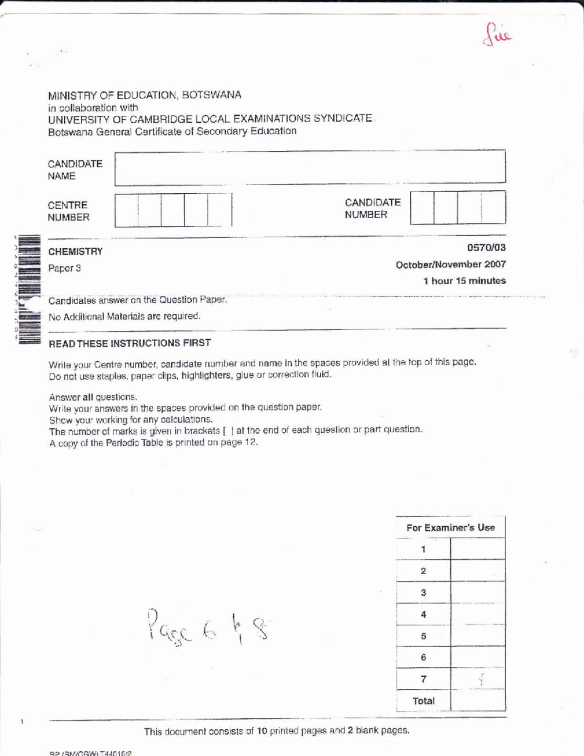 BGCSE Chemistry 2007 Paper 3 Exam Instructions and Questions - Studocu