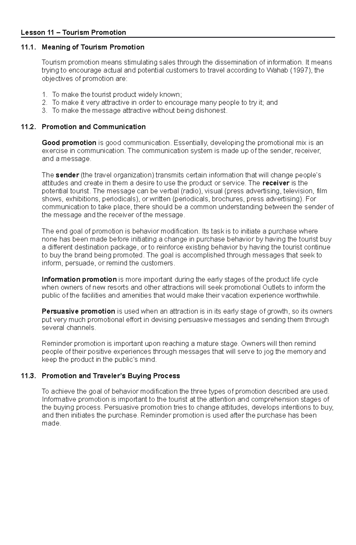Lesson 11 - Enhancing Tourism Promotion Strategies and Techniques - Studocu
