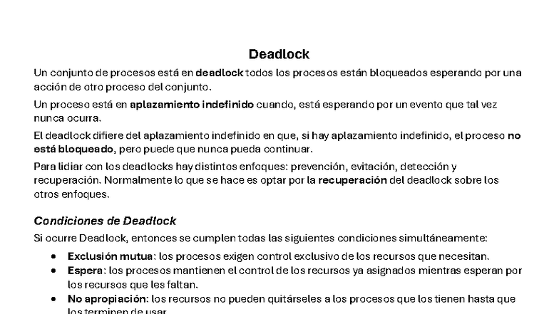 Teórico de Deadlock: Análisis y Estrategias de Recuperación - Studocu