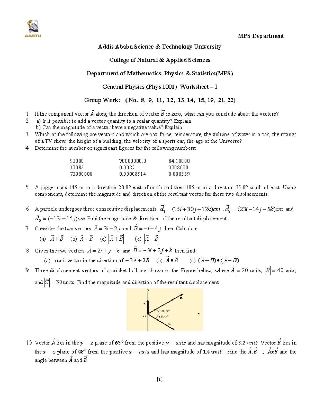 Physics work sheet - I need to get mid exams - MPS Department [1] Addis ...