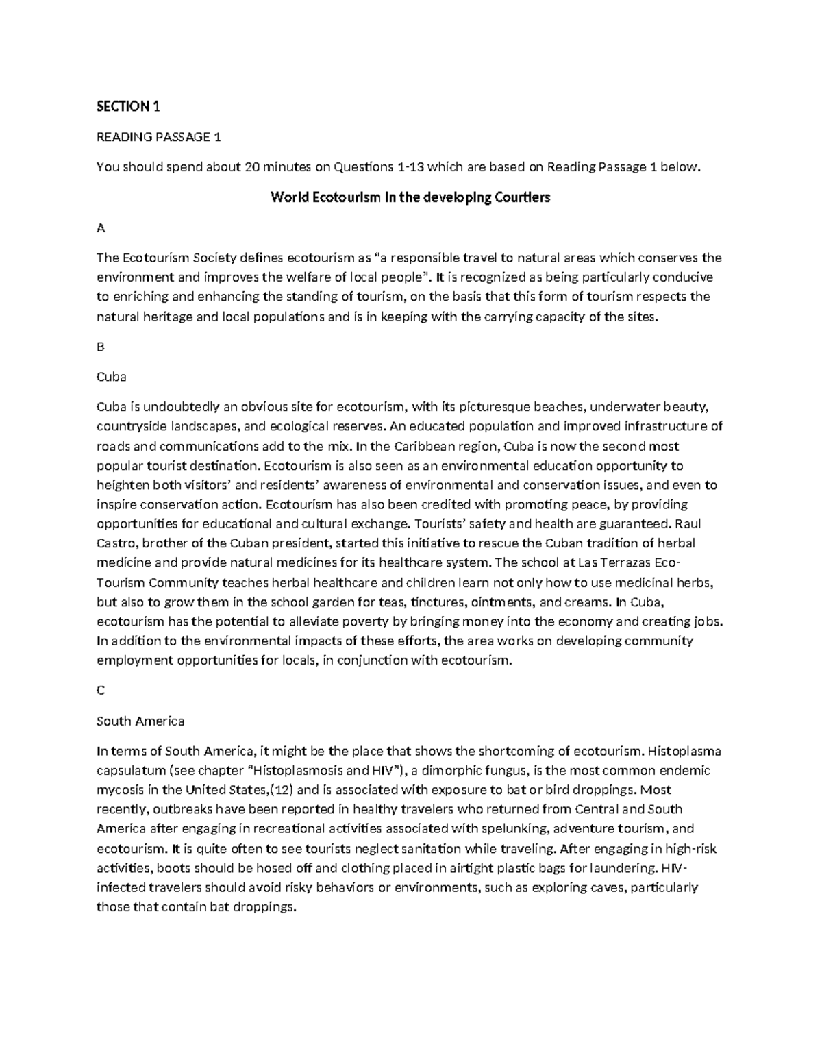 IELTS Reading Passage Analysis: Ecotourism and Extinction Factors - Studocu