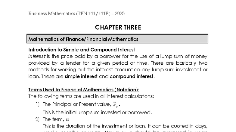 Business Mathematics (TFN 2025) - Chapter 3: Interest Calculations ...
