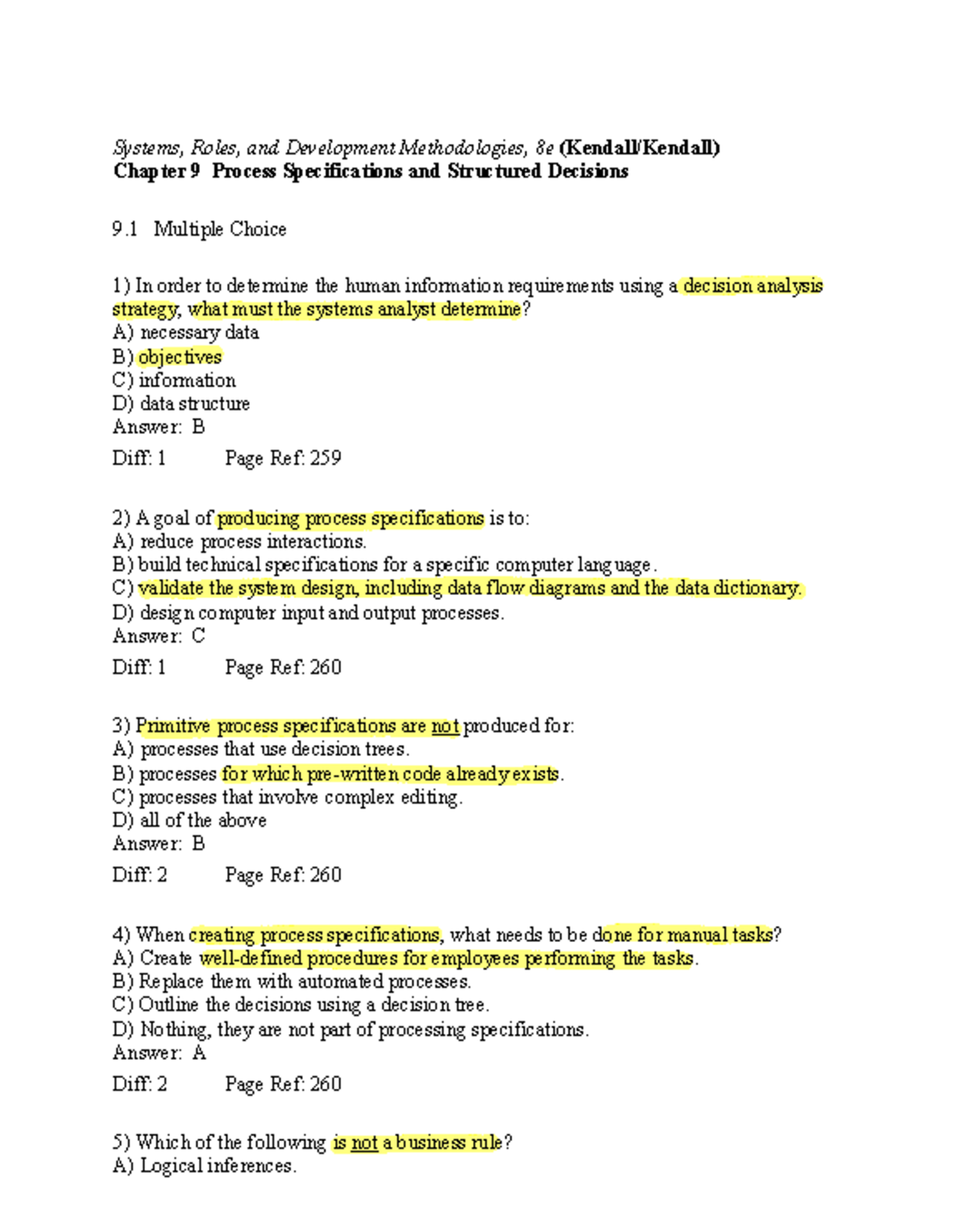 Sad ch09 - System analysis and design 1 test bank SAD01 - Systems ...