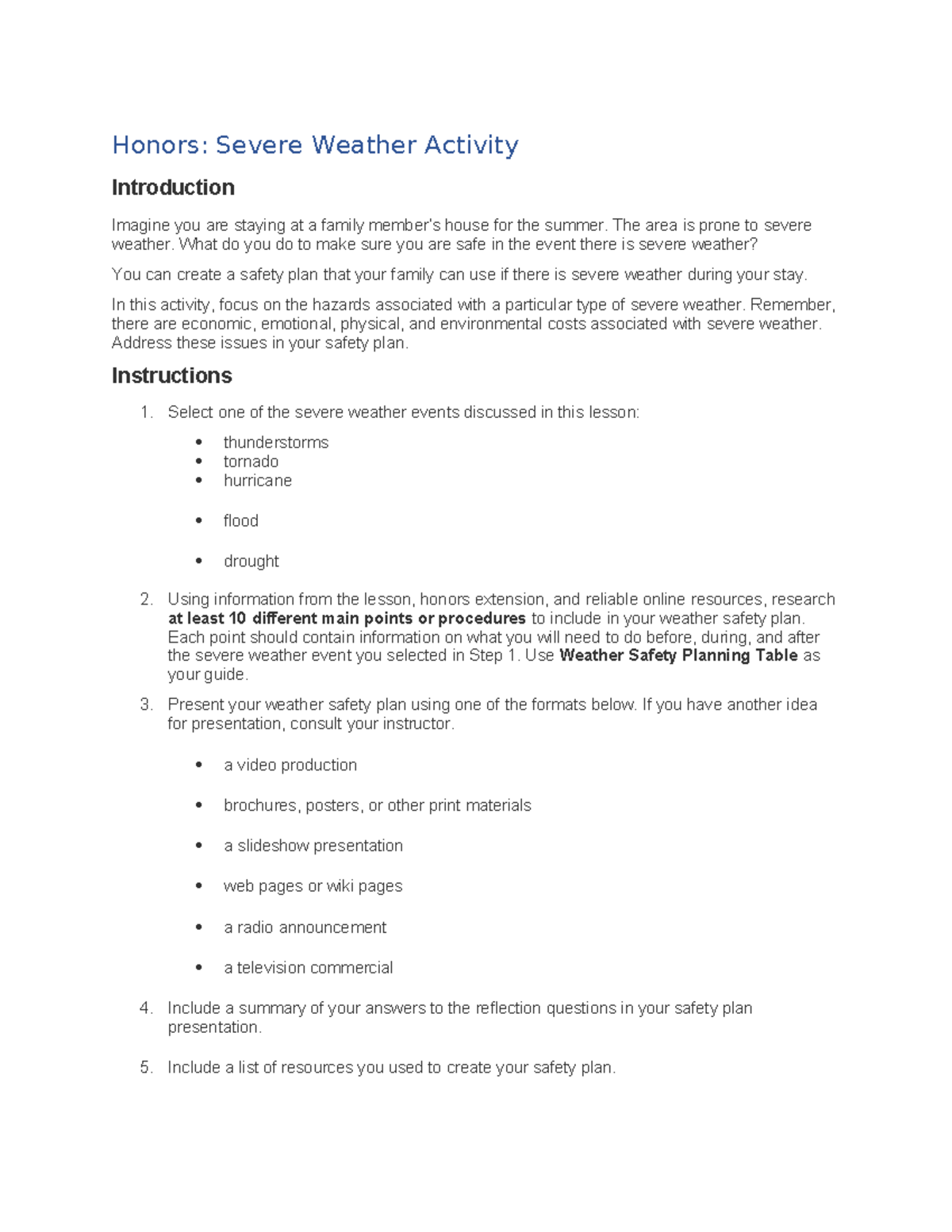 2.05 Severe Weather Honors Instructions - Honors: Severe Weather ...
