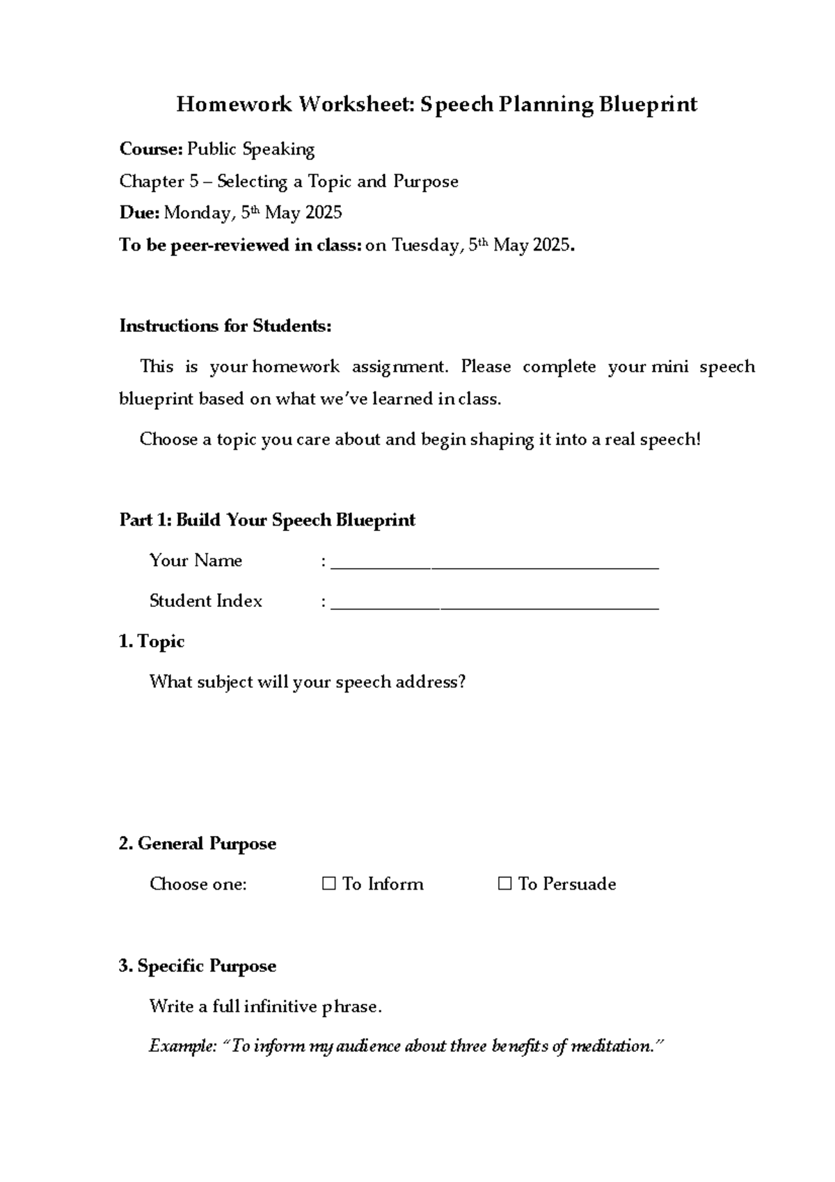 Chapter 5 Homework Worksheet: Speech Planning Blueprint for Public ...