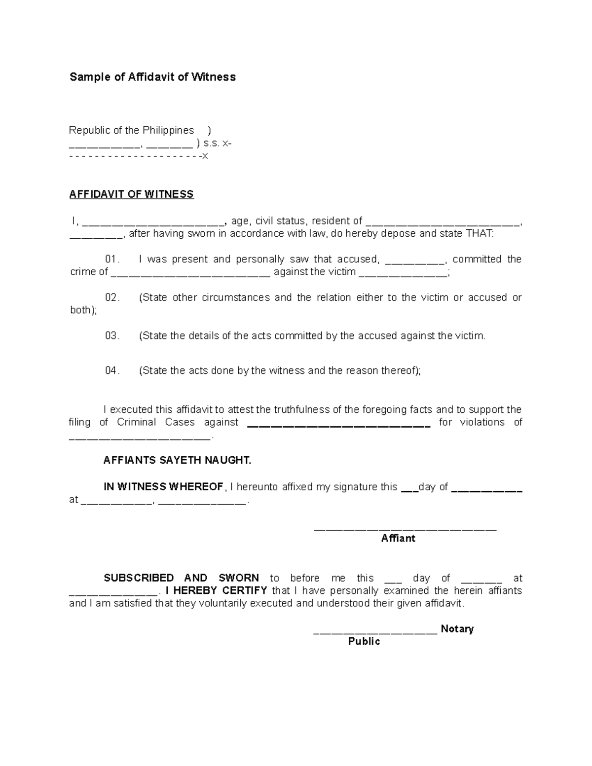 Affidavit of Witness - Notes on Legal Procedures - Studocu