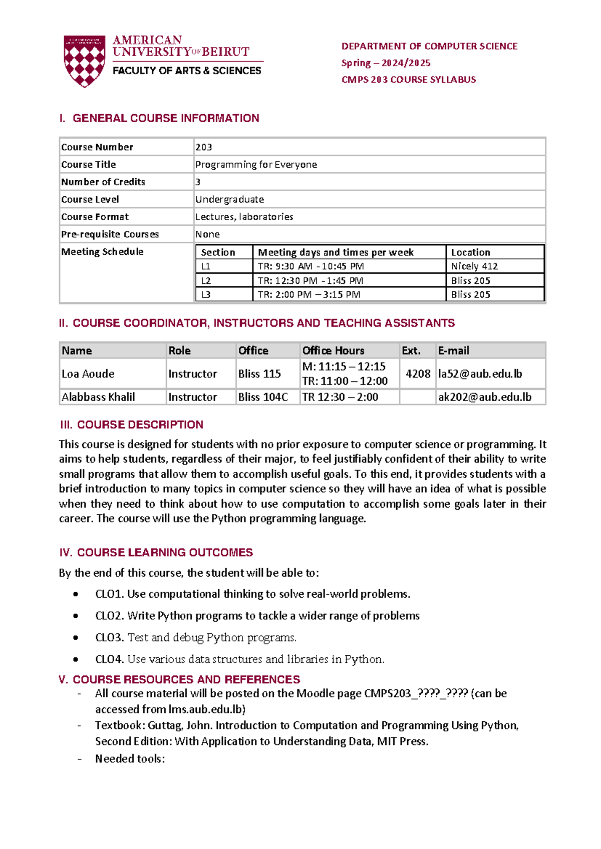CMPS 203: Spring 2024 Course Syllabus for Programming for Everyone ...