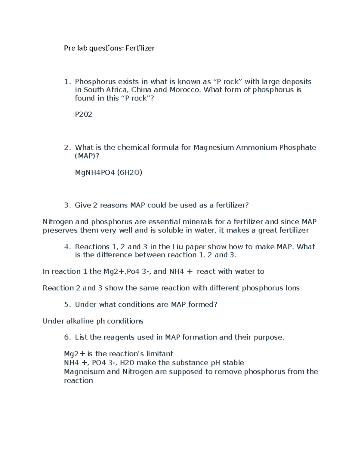 Fertilizer Pre Lab Questions for Chemistry 101: MAP Formation ...