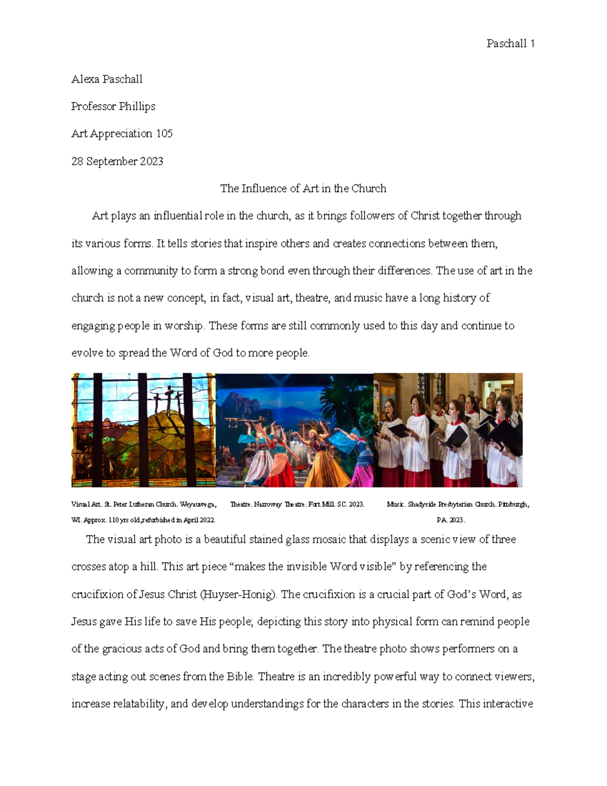 ARTS105-B11 Analysis Paper: The Role of Art in Church Worship - Studocu