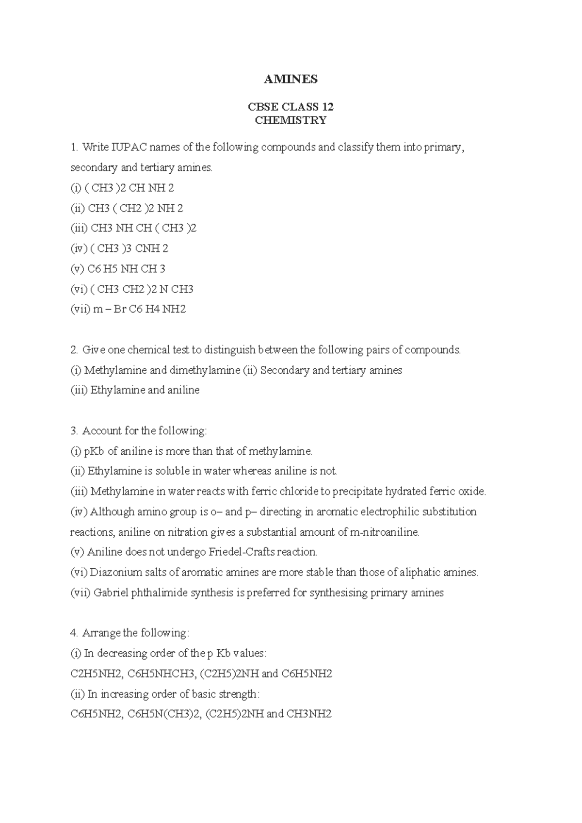 Amines - CBSE Class 12 Chemistry Test on IUPAC Naming and Properties ...