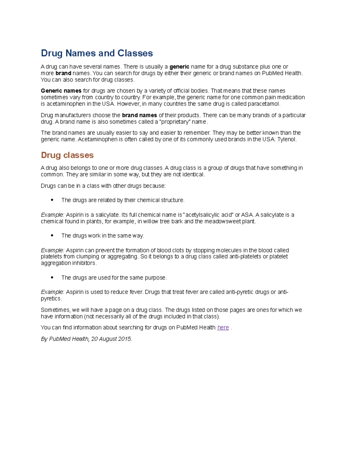 Drug Names and Classes Overview for Pharmacy Studies - Studocu