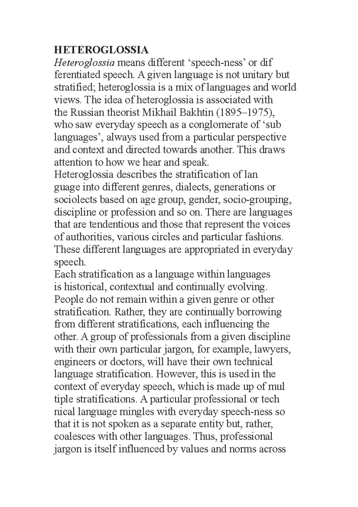 Heteroglossia - HETEROGLOSSIA Heteroglossia means different ‘speech ...