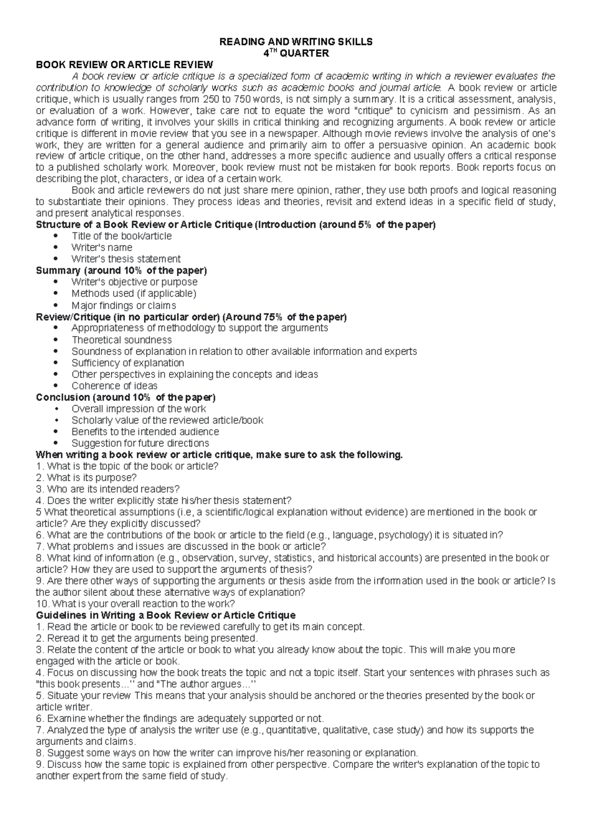 Q4 Handouts: Evaluating Scholarly Works - Reading & Writing Skills ...