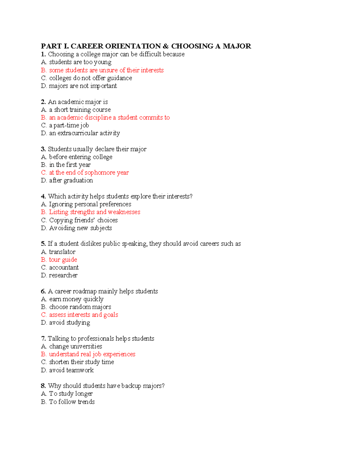 Career Orientation & Teamwork Skills: Choosing a Major (ENG 101) - Studocu