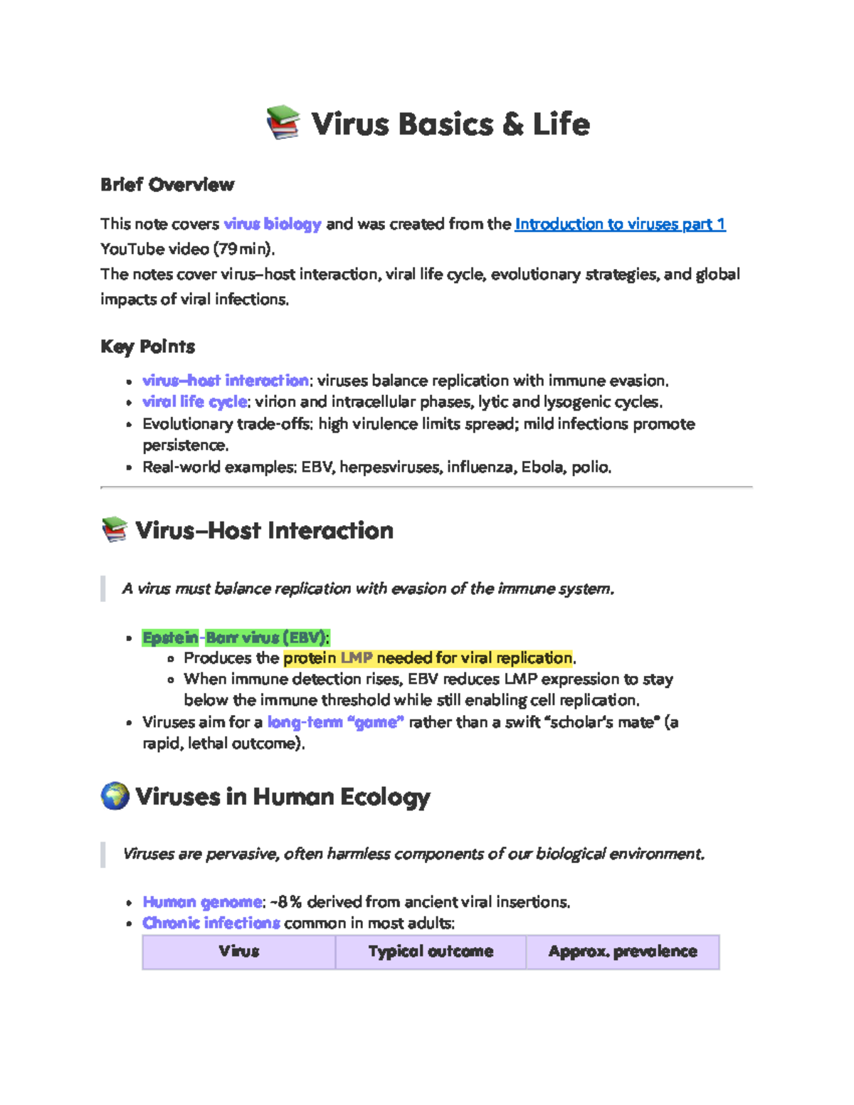 Virus Basics: A Brief Overview of Viral Biology and Ecology - Studocu
