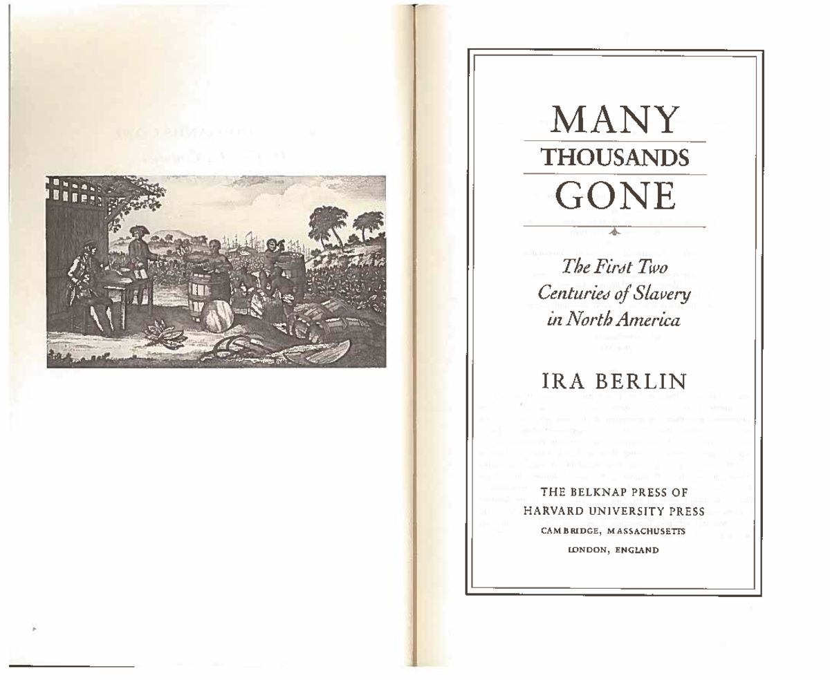 IRA BERLIN: Many Thousands Gone - Part II: Slave Societies Introduction ...