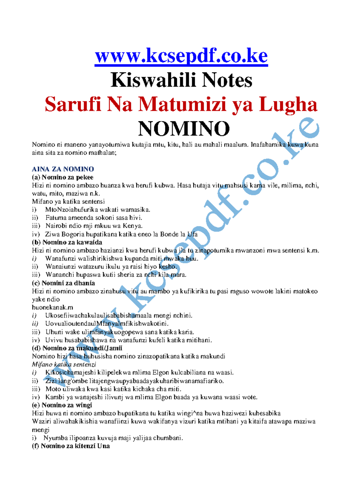 Sarufi na Matumizi ya Lugha - Kiswahili Form 1 Notes - Studocu