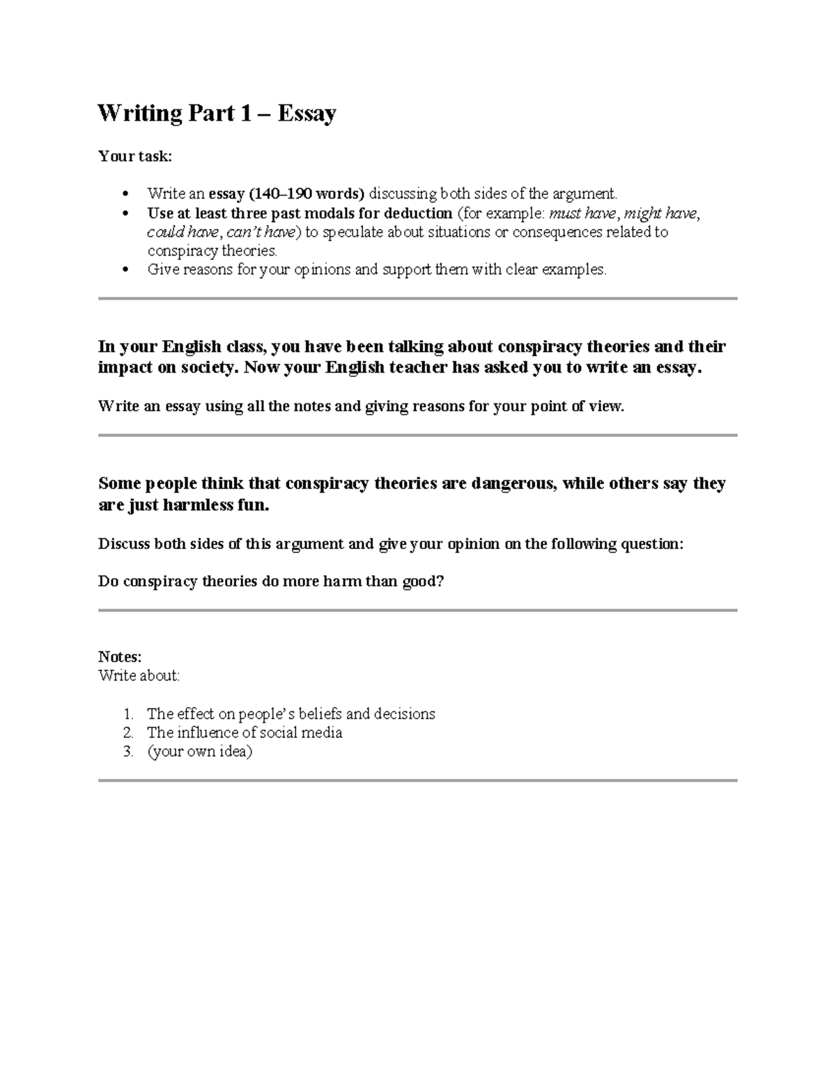 Writing Part 1 Essay: LS Conspiracy Theories Analysis - Studocu