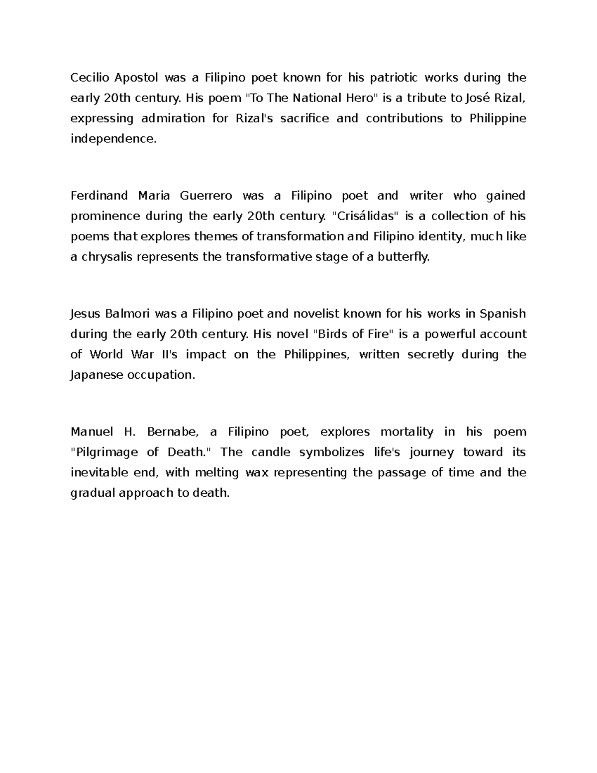 Filipino Poets of the Early 20th Century: A Literary Overview - Studocu
