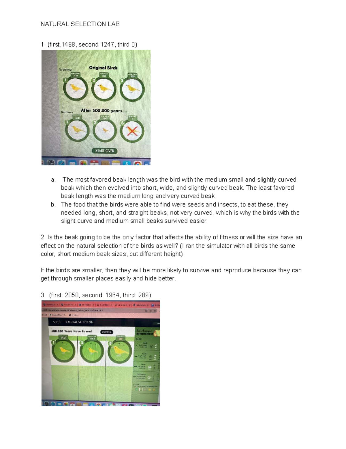 NATURAL SELECTION: Beak Length and Survival Analysis - Studocu