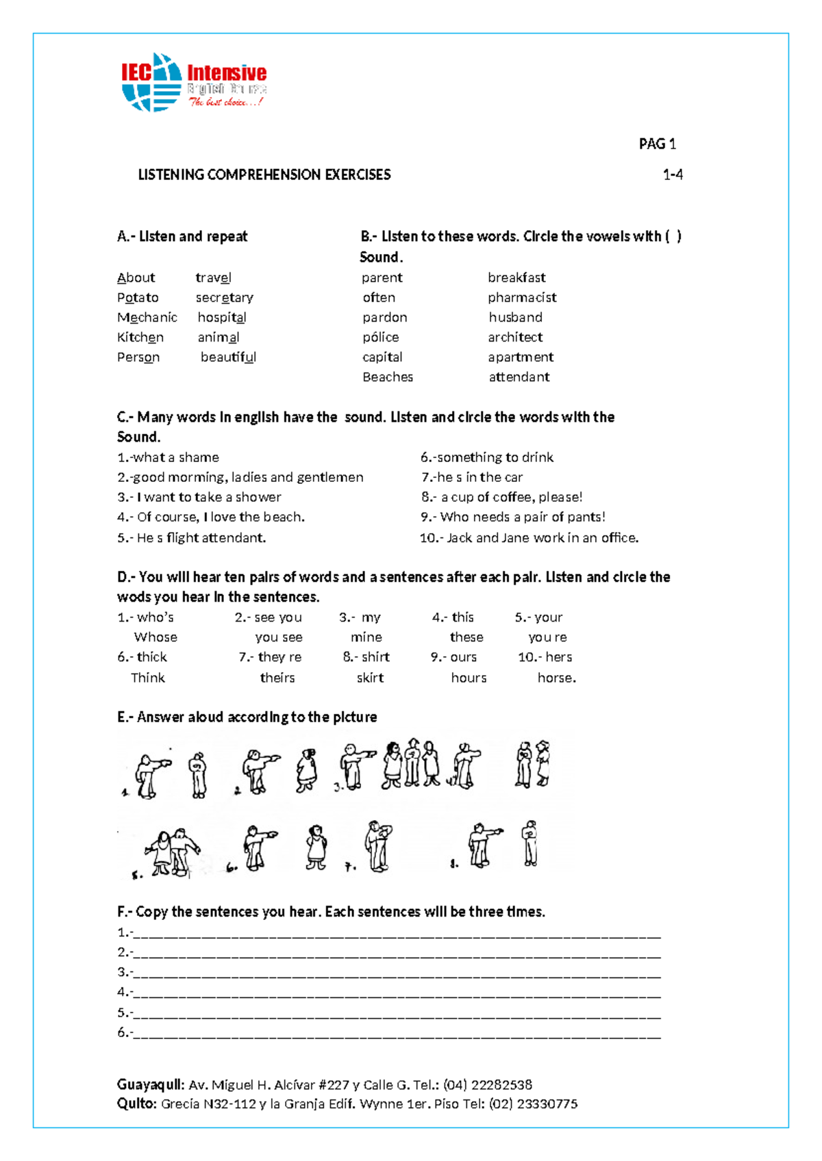 Listening-1 - Apunte presencial - LISTENING COMPREHENSION EXERCISES 1 ...