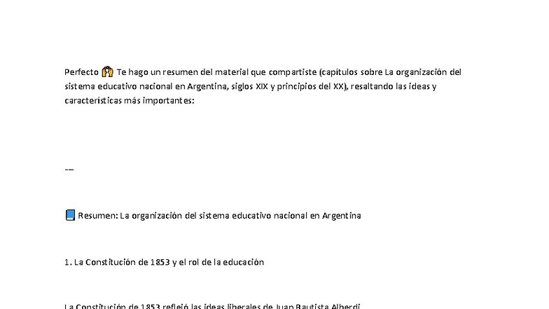 Resumen de la Organización del Sistema Educativo en Argentina (Siglo ...