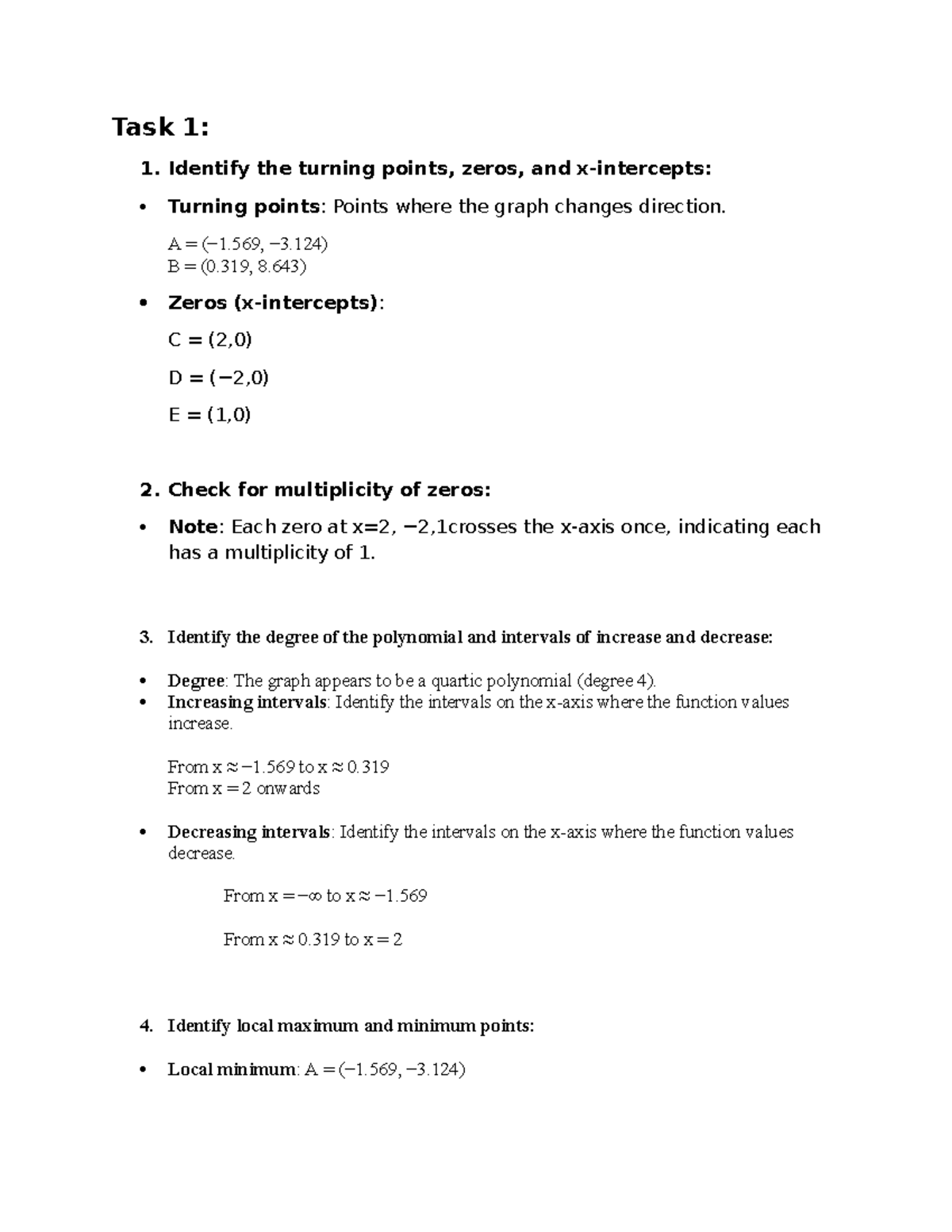 Math Assignment Unit 4: Polynomial Functions Analysis and Asymptotes ...