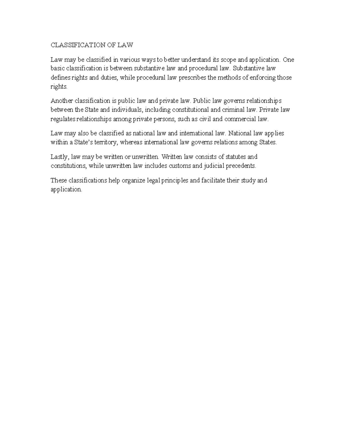 Concept of Law: Classification of Law (Course Code: 5) - Studocu