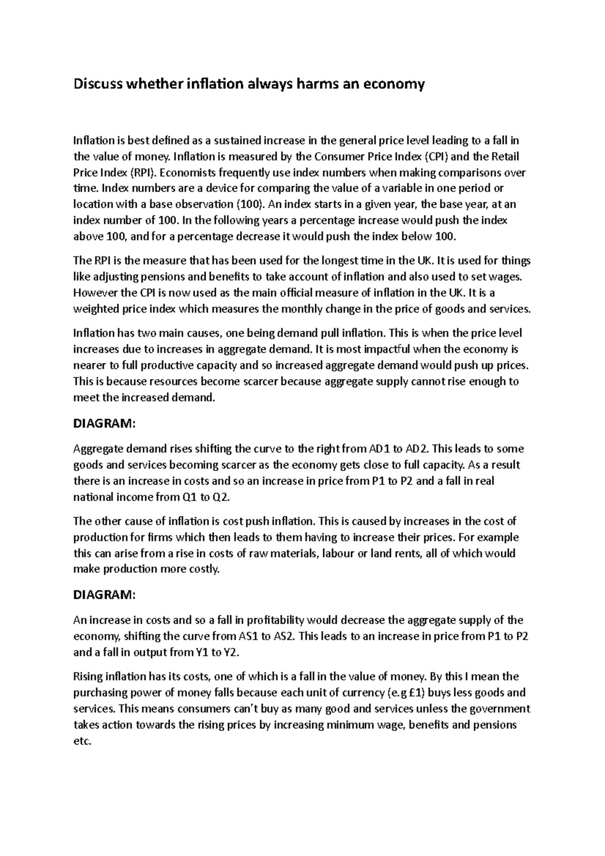 Inflation Analysis Essay - ECON 101 - Grade: A - Studocu