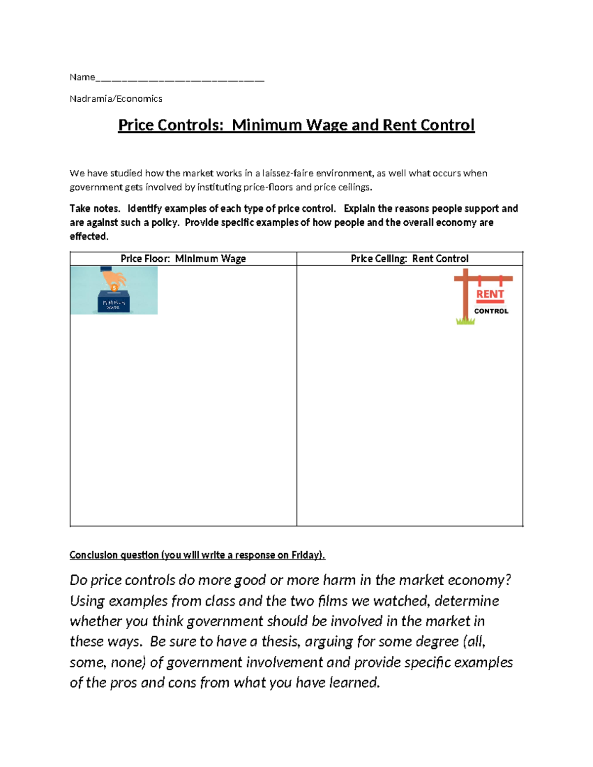 Economics Lesson: Minimum Wage & Price Controls - Nadramia - Studocu