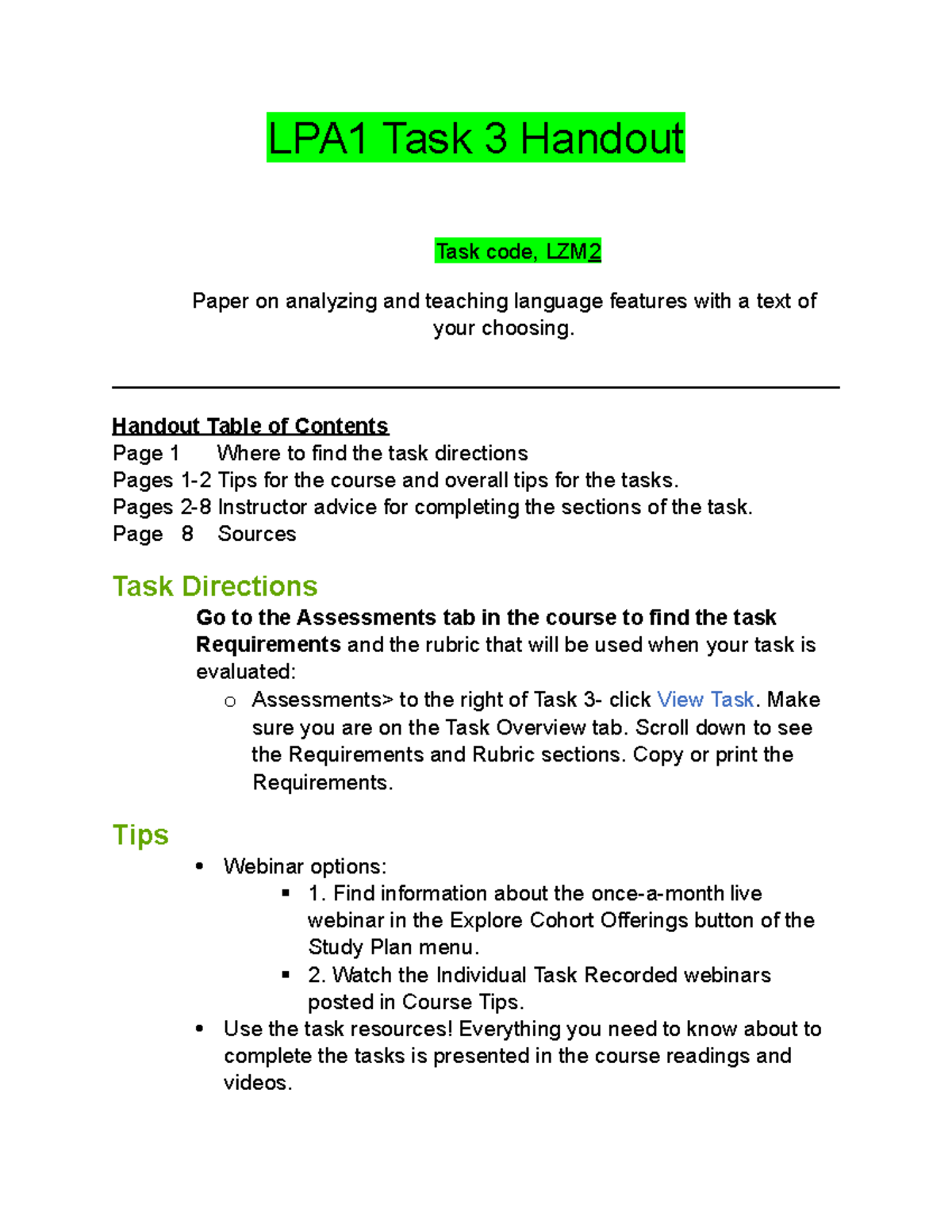 New LPA1 Task 3 Handout- Task Code LZM2 - LPA1 Task 3 Handout Task code ...
