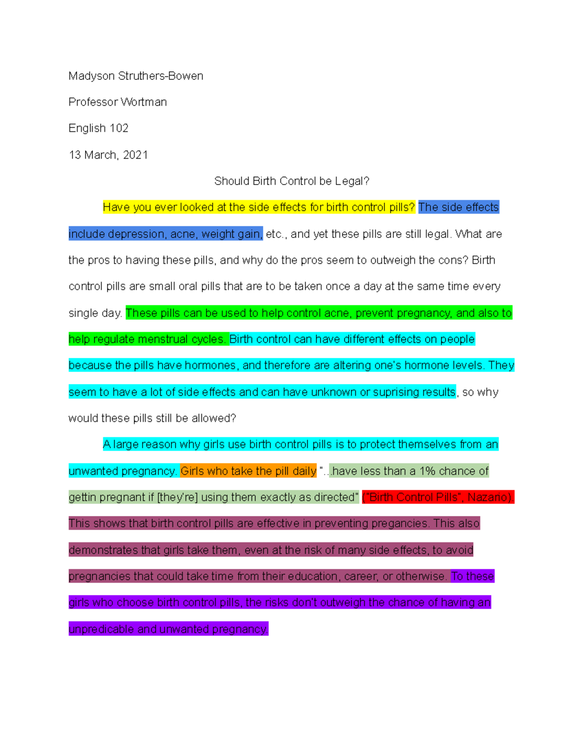 English 102 Essay: The Legality and Impact of Birth Control - Studocu
