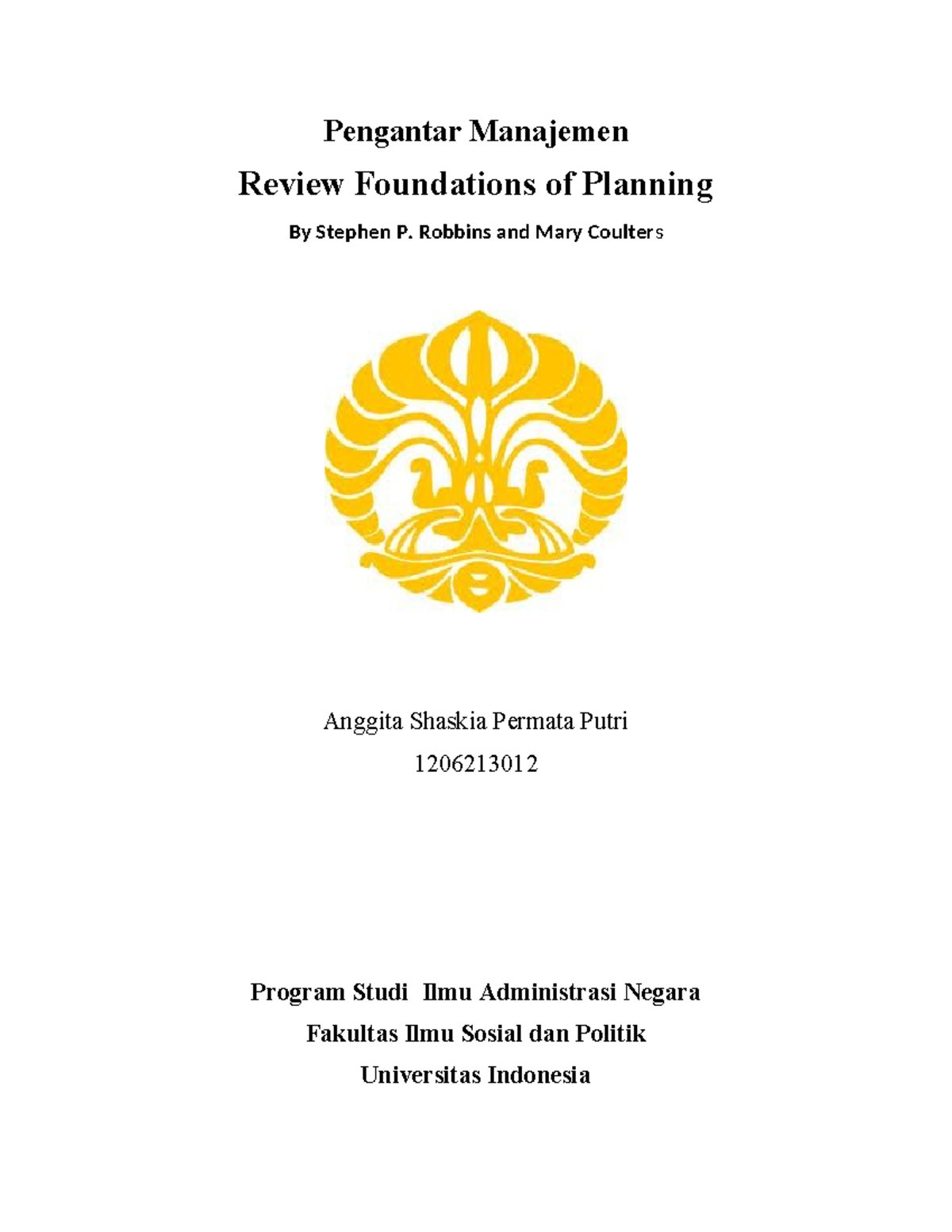 Review Chapter 8: Foundations of Planning - Manajemen 1206213012 - Studocu