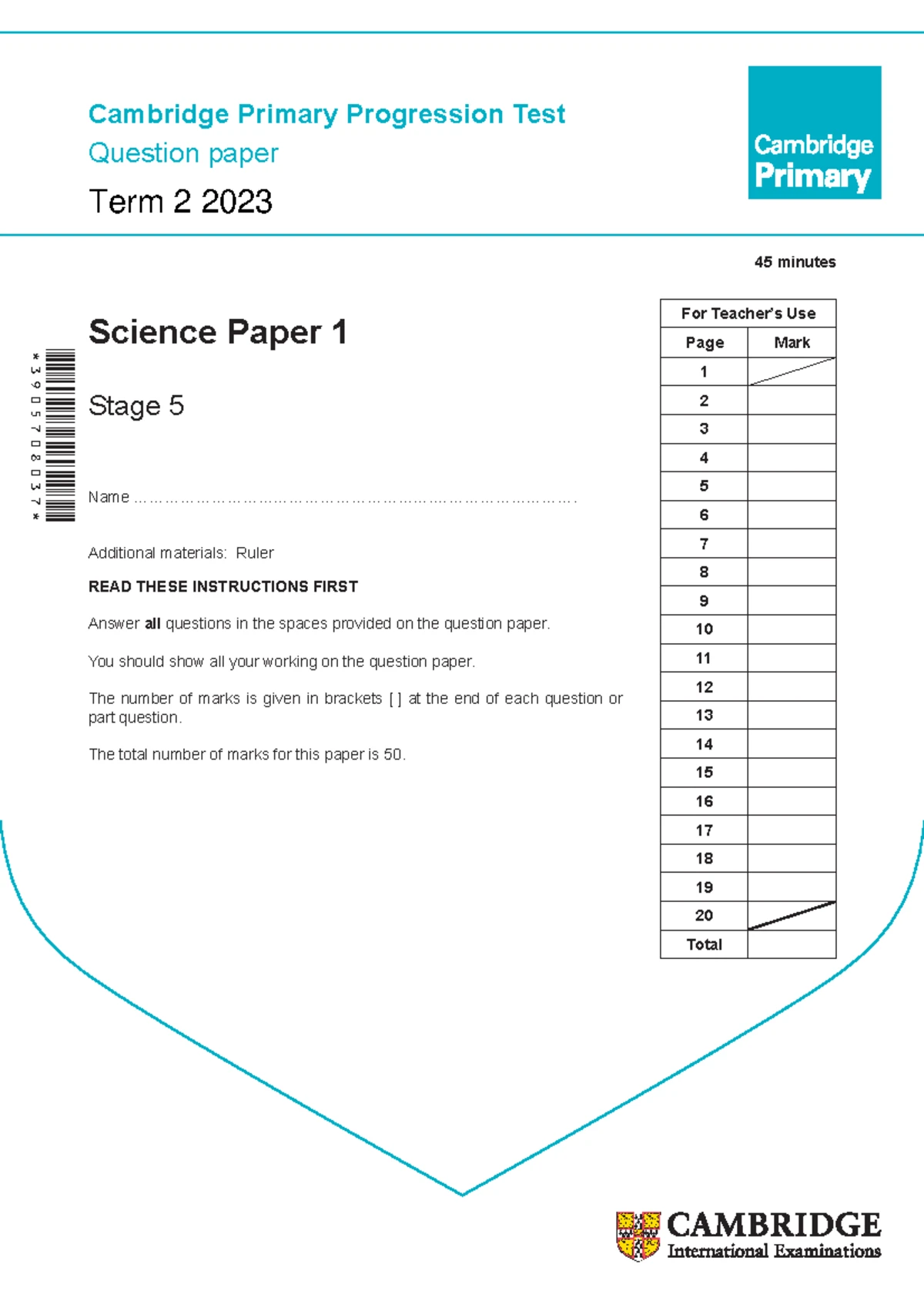 Science Progression Test Stage 8 - Paper 2 (S) 2024 Exam Guide - Studocu