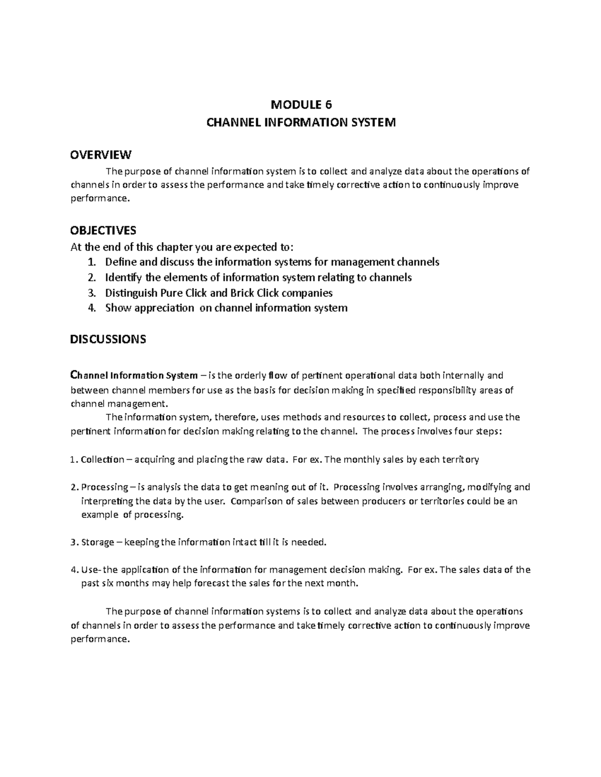 Lesson 6: Overview of Channel Information Systems - Studocu