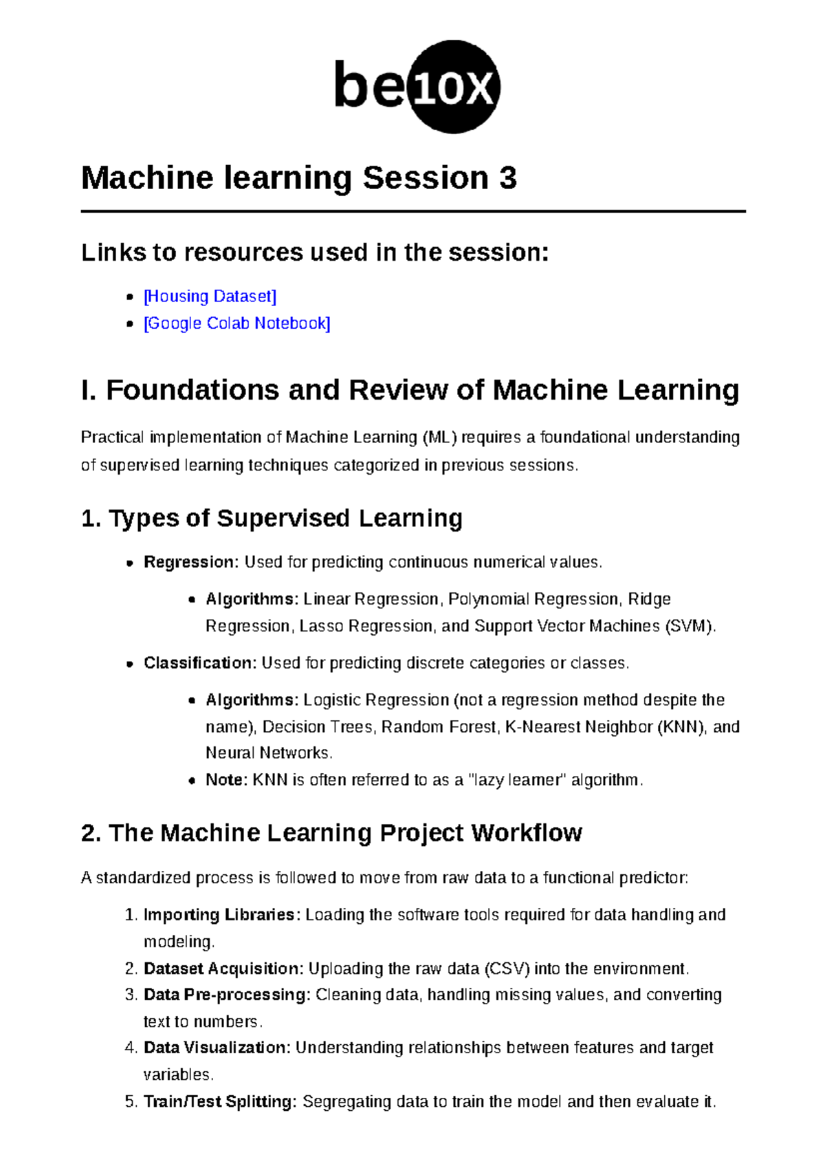 Machine Learning Session 3: Supervised Learning & House Price ...