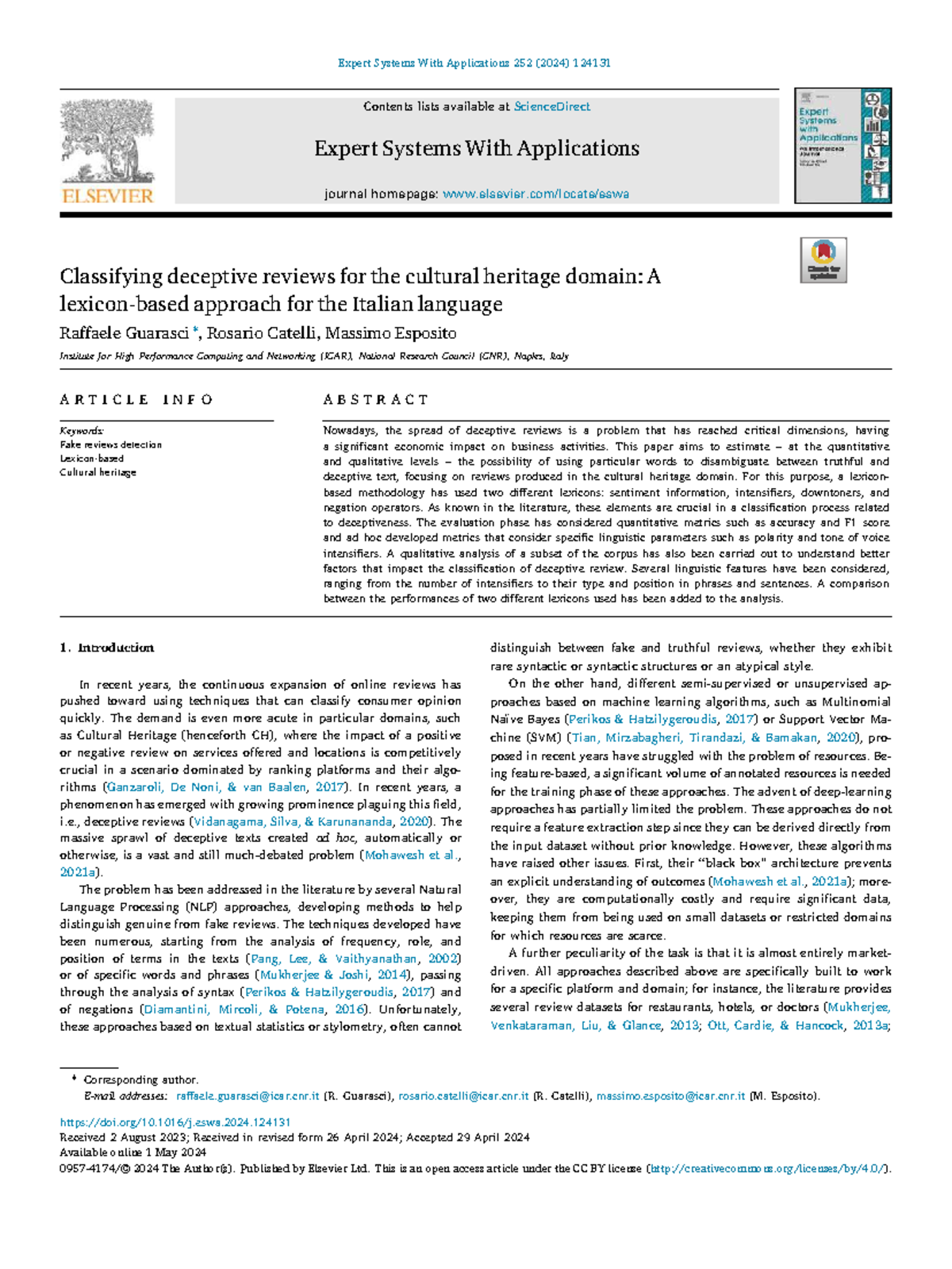Classifying Deceptive Reviews in Cultural Heritage: An Italian Approach ...