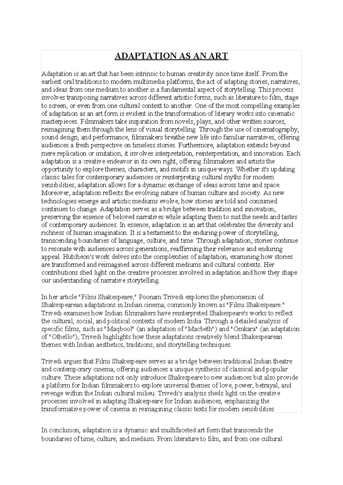Adaptation as an Art: Exploring Its Transformative Power in ...