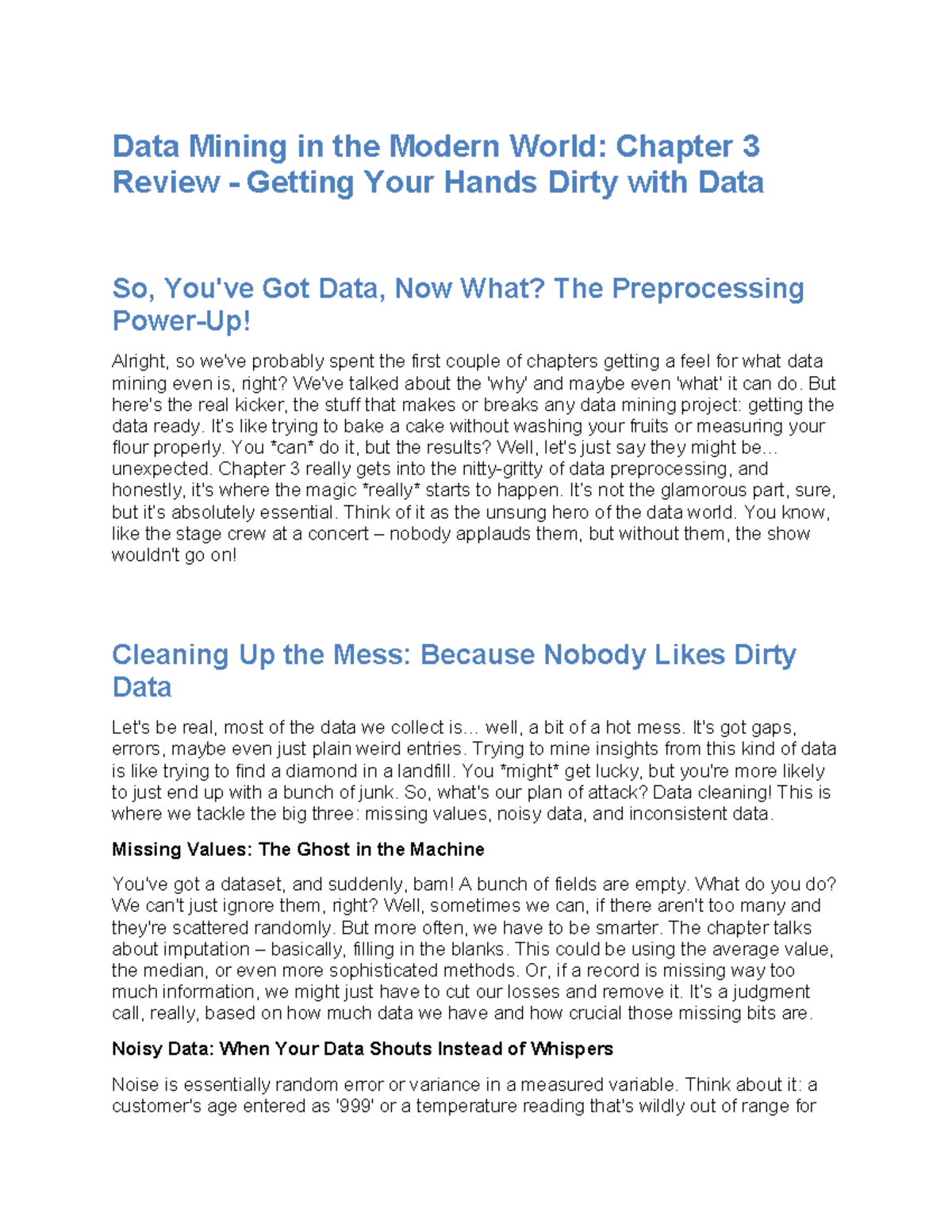 Data Mining Essentials: Chapter 3 Review on Data Preprocessing - Studocu